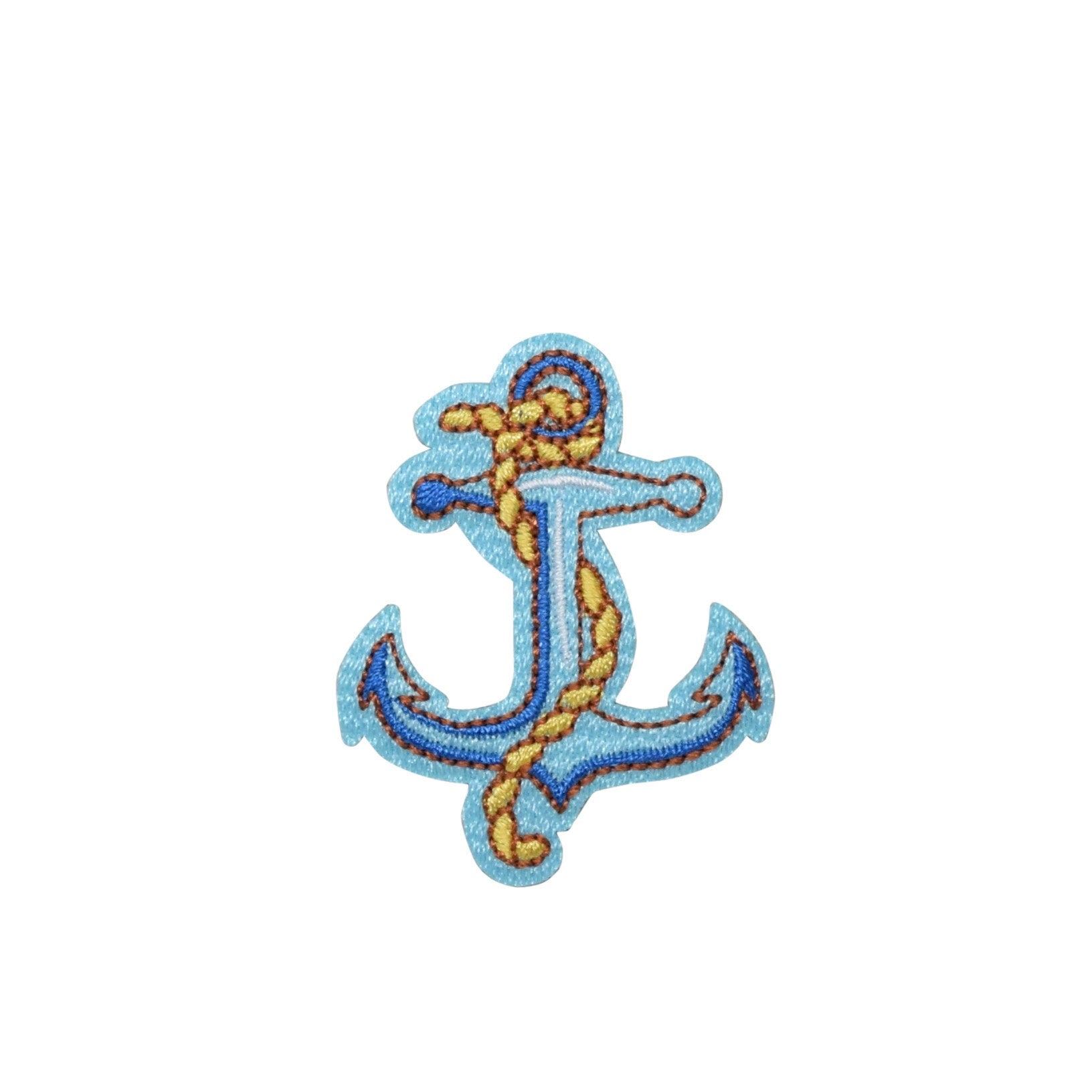 Nautical Anchor - Two-Tone Blue with Yellow Rope - Embroidered Iron on ...